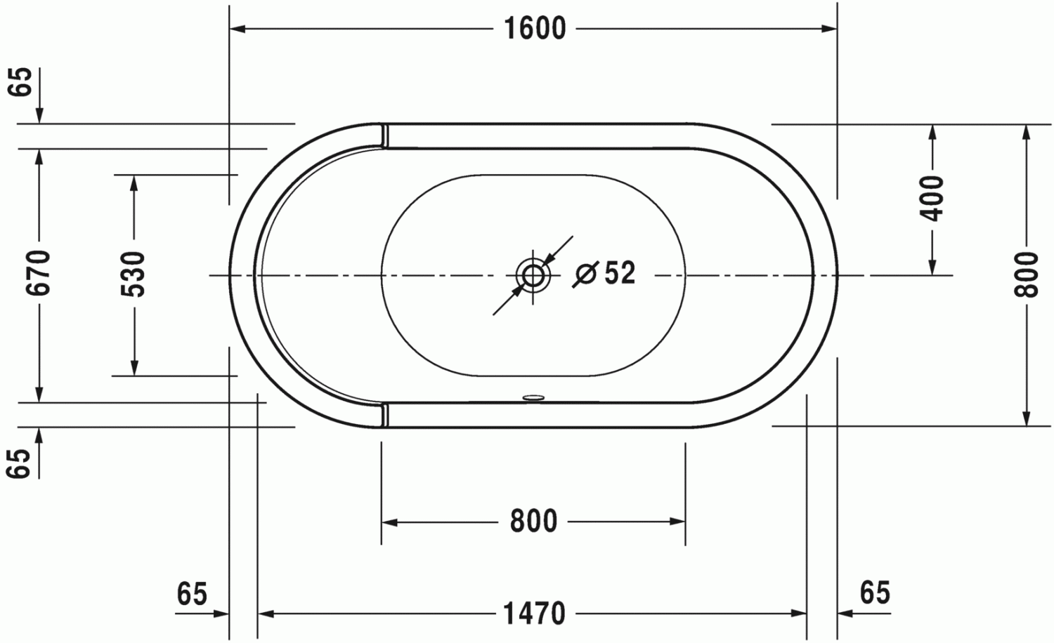 Акриловая ванна Starck 160х80 см, овальная 700409000000000 Duravit ...